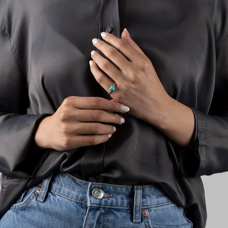 Customizable Natural Turquoise and Diamond Puffed Heart Solitaire Ring ...