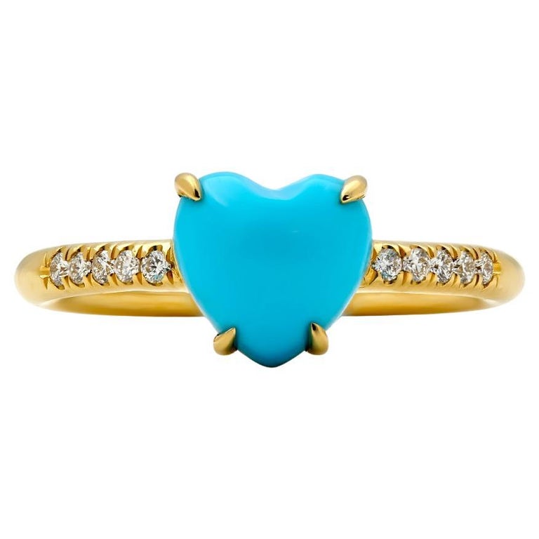 Customizable Natural Turquoise and Diamond Puffed Heart Solitaire Ring ...