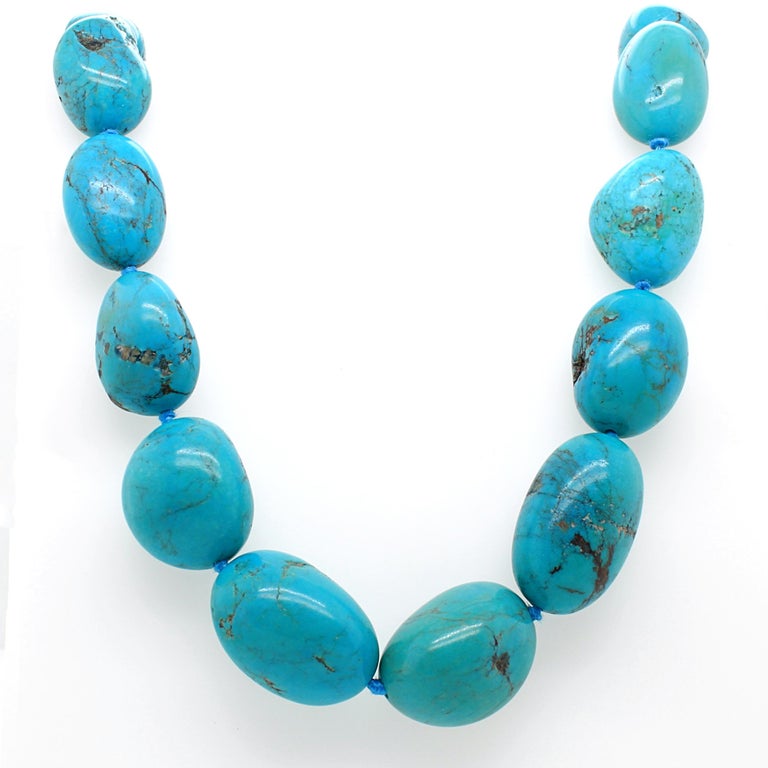 Natural Turquoise Matrix Bead Necklace For Sale at 1stDibs