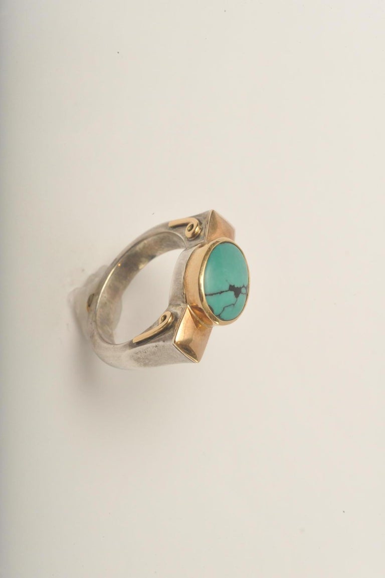 Natural Turquoise with Matrix Set in 18 Karat Gold and Sterling Silver ...