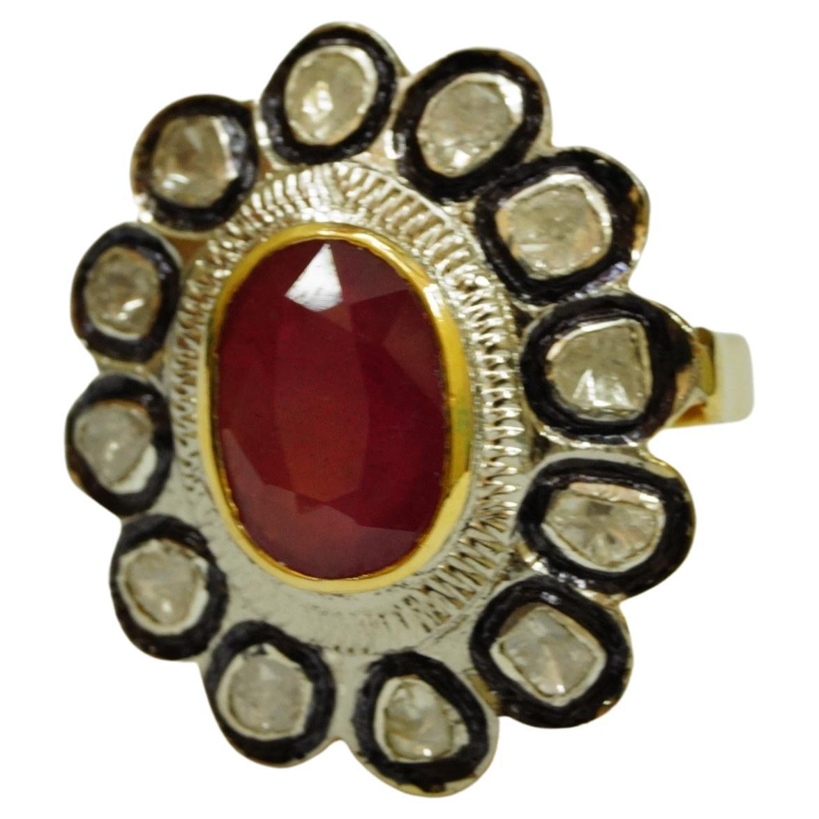 Natural uncut diamonds sterling silver Ruby statement ring For Sale at ...