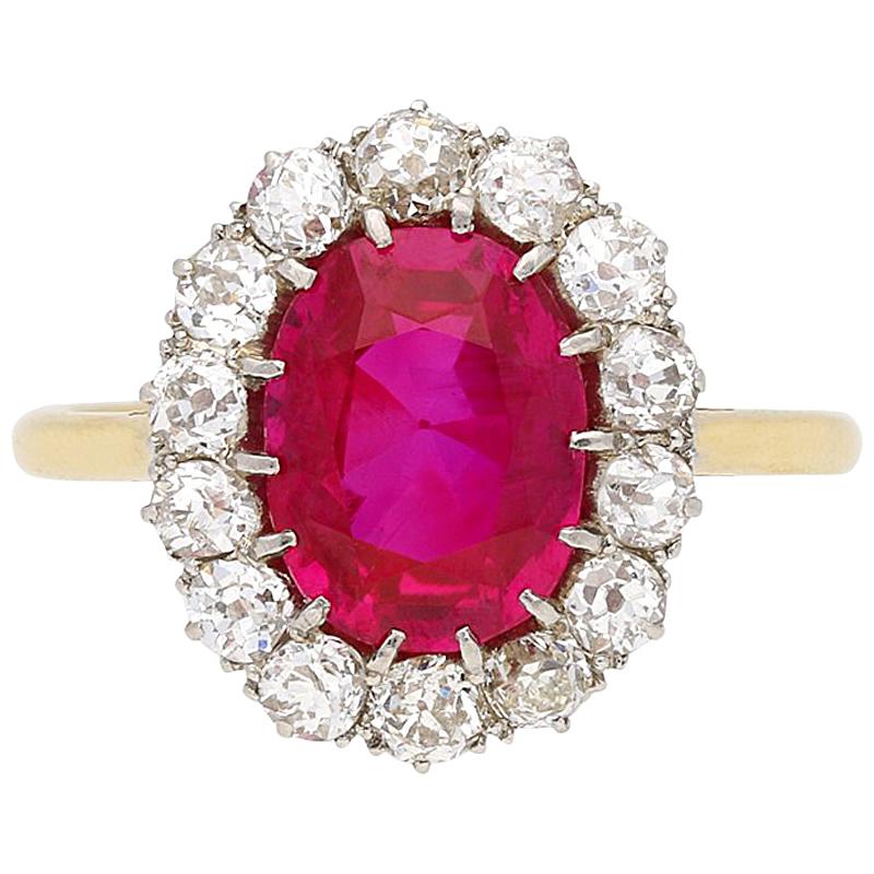 Natural Unenhanced Siam Ruby and Diamond Cluster Ring, circa 1960 For ...