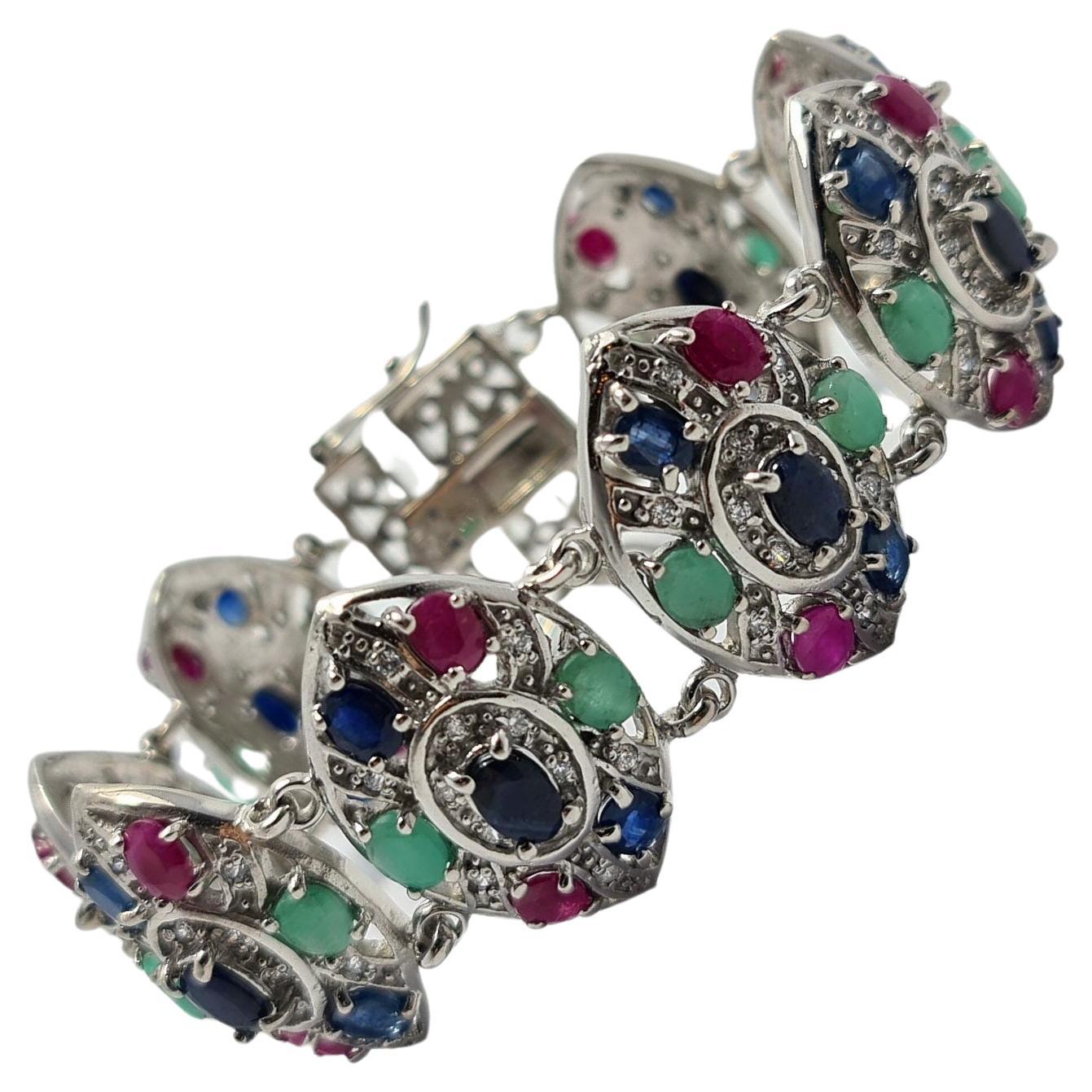 Art Deco 50.00 Ct Natural untreated Sapphire Diamond Rare Bracelet For ...