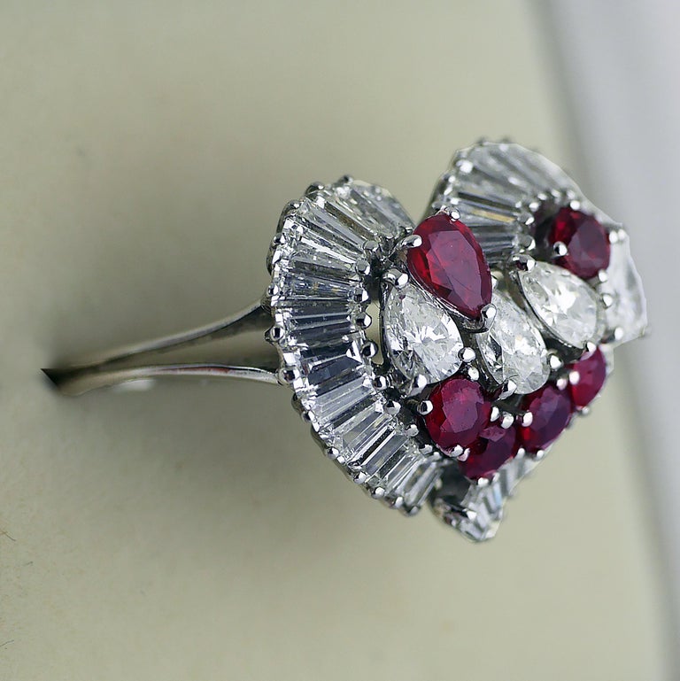 Natural Untreated Ruby Diamond Heart Cluster Ring, 1975 For Sale at 1stDibs