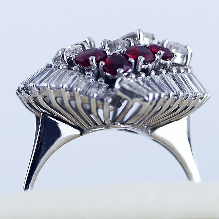 Natural Untreated Ruby Diamond Heart Cluster Ring, 1975 For Sale at 1stDibs