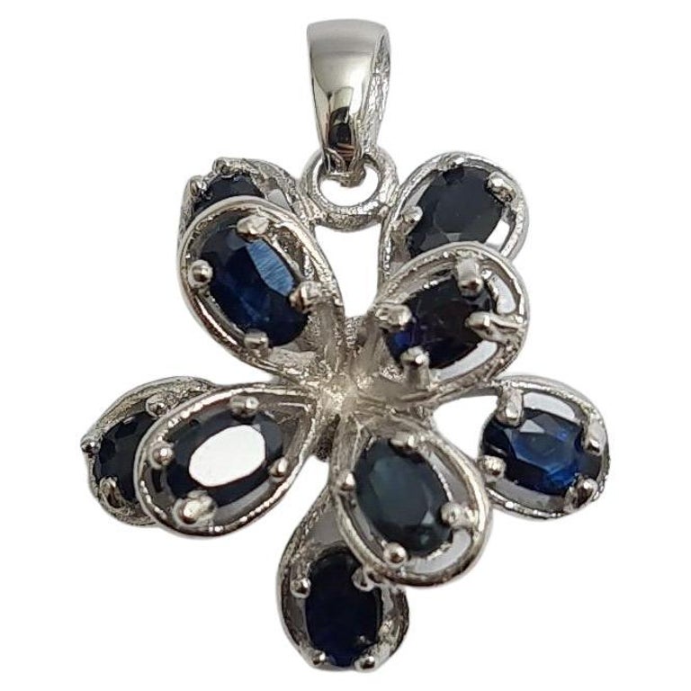 Natural Untreated Sapphire Mini Firework Burst Sterling Silver Rhodium ...