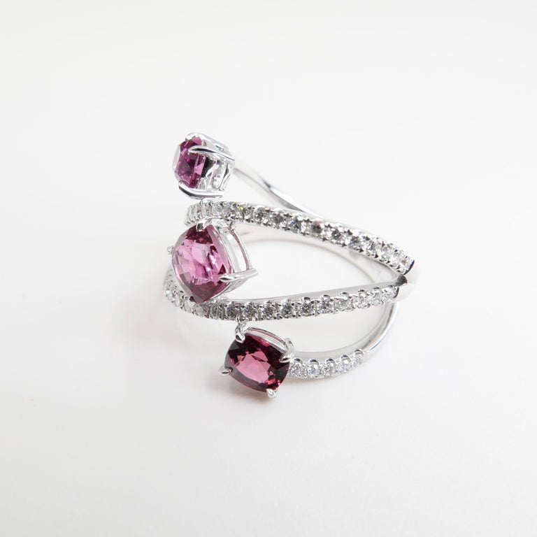 Natural Vivid Colored Spinels and Diamond 3 Stone Cocktail Ring, Strong ...