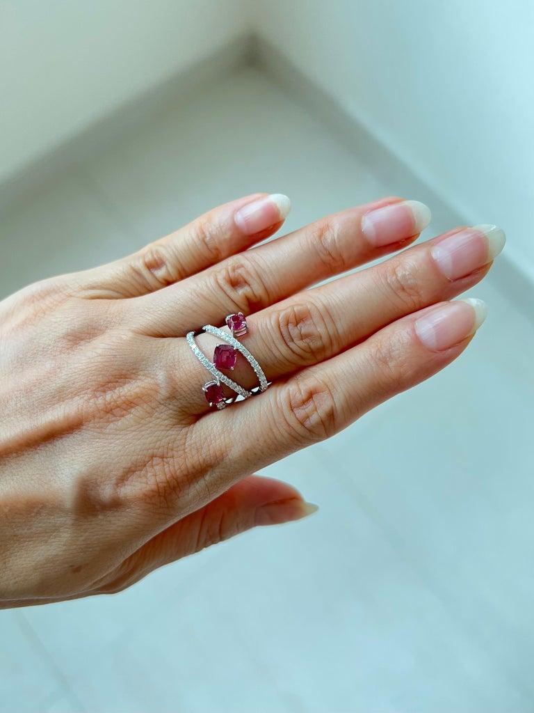 Natural Vivid Colored Spinels and Diamond 3 Stone Cocktail Ring, Strong ...