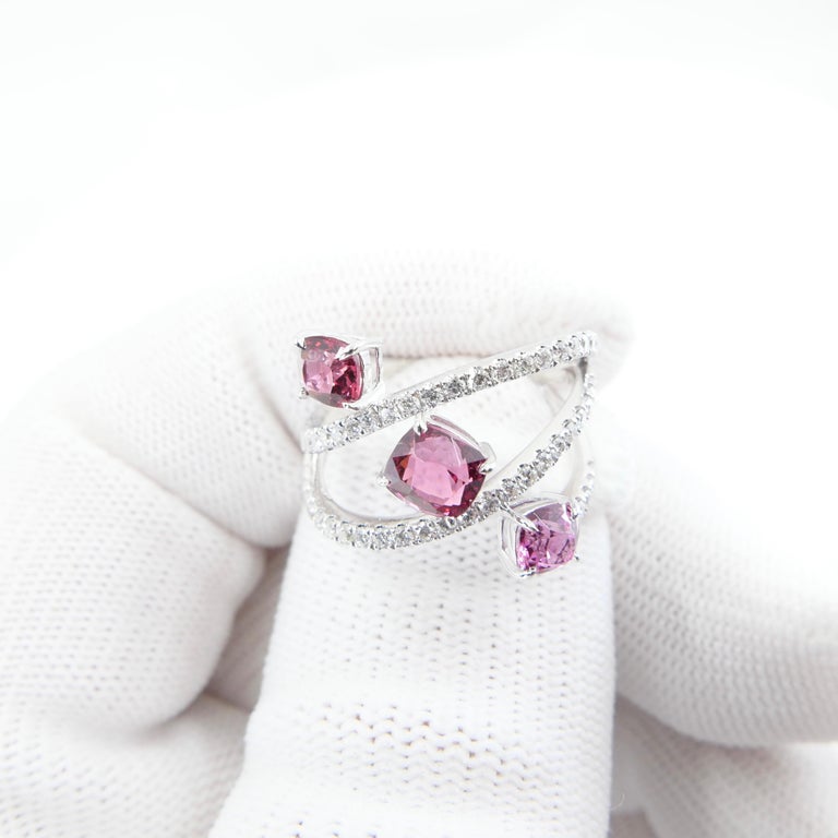 Natural Vivid Colored Spinels and Diamond 3 Stone Cocktail Ring, Strong ...