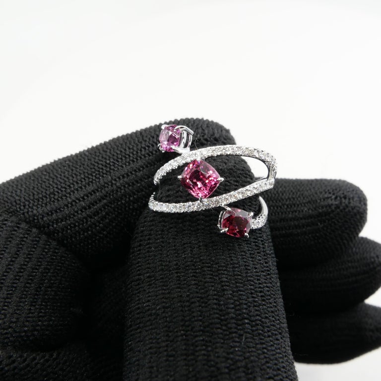 Natural Vivid Colored Spinels and Diamond 3 Stone Cocktail Ring, Strong ...