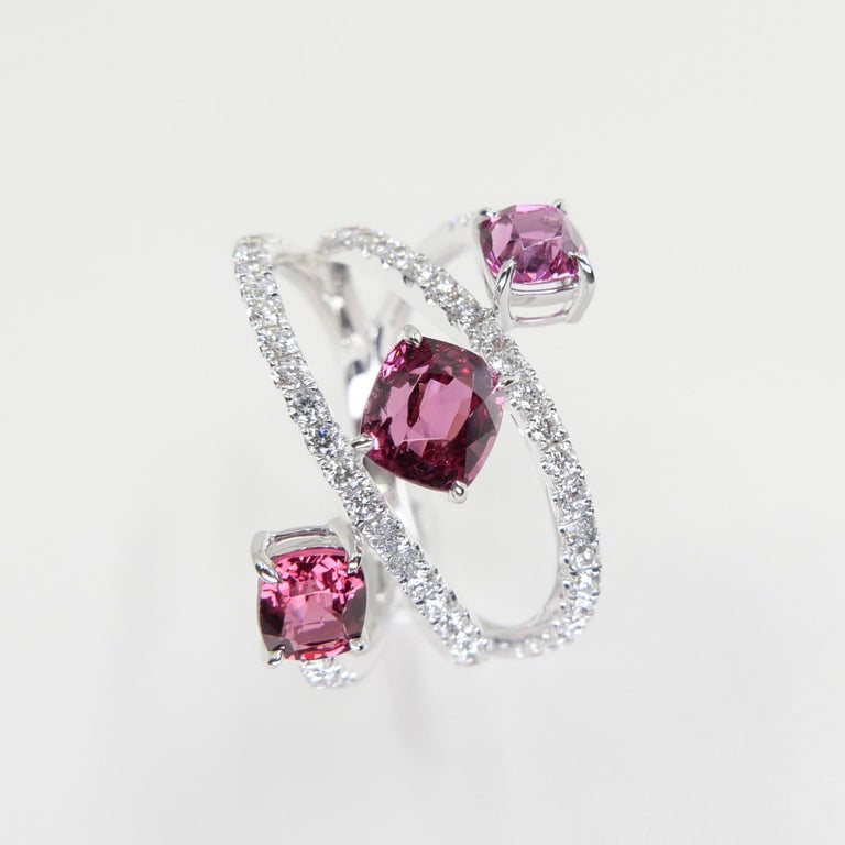 Natural Vivid Colored Spinels and Diamond 3 Stone Cocktail Ring, Strong ...