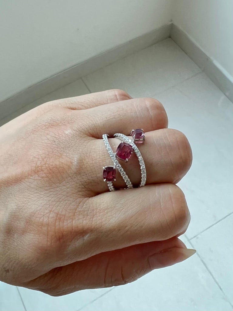 Natural Vivid Colored Spinels and Diamond 3 Stone Cocktail Ring, Strong ...
