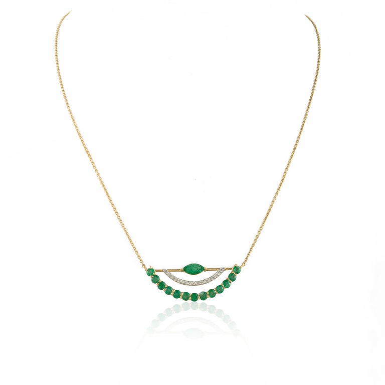 Natural Vivid Green 1.87ct Emerald Diamond Chain Necklace in 14k Yellow ...