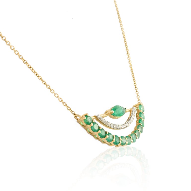 Natural Vivid Green 1.87ct Emerald Diamond Chain Necklace in 14k Yellow ...
