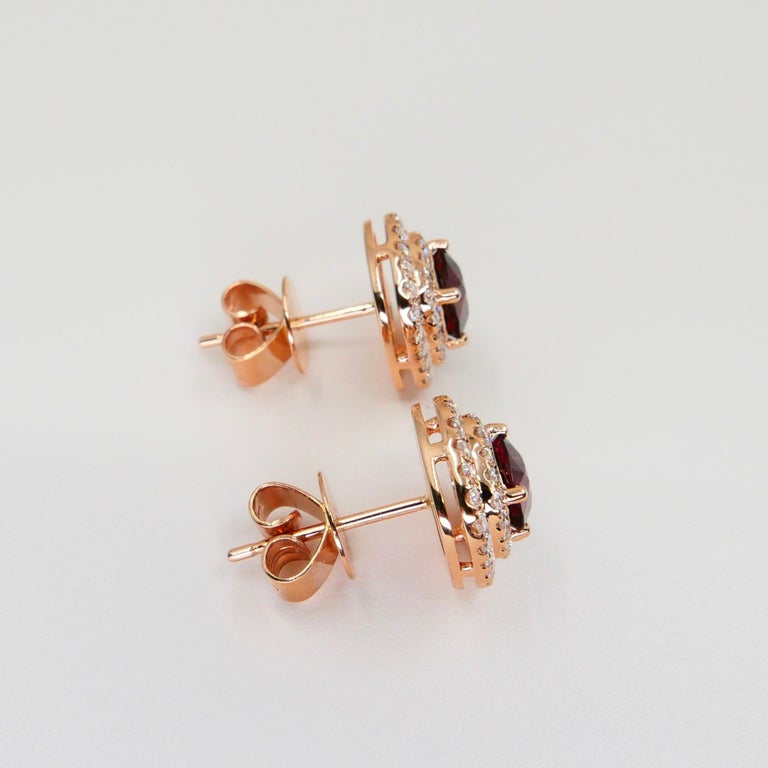 Natural Vivid Red Spinel and Double Halo Diamond Cushion Stud Earrings ...