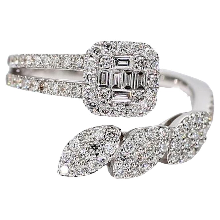 Natural White Baguette/Round Diamond .69 Carat TW White Gold Cocktail ...