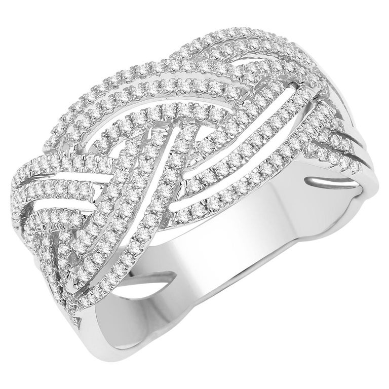 Natural White Diamond Cocktail Ring Set in 14k White Gold For Sale at ...