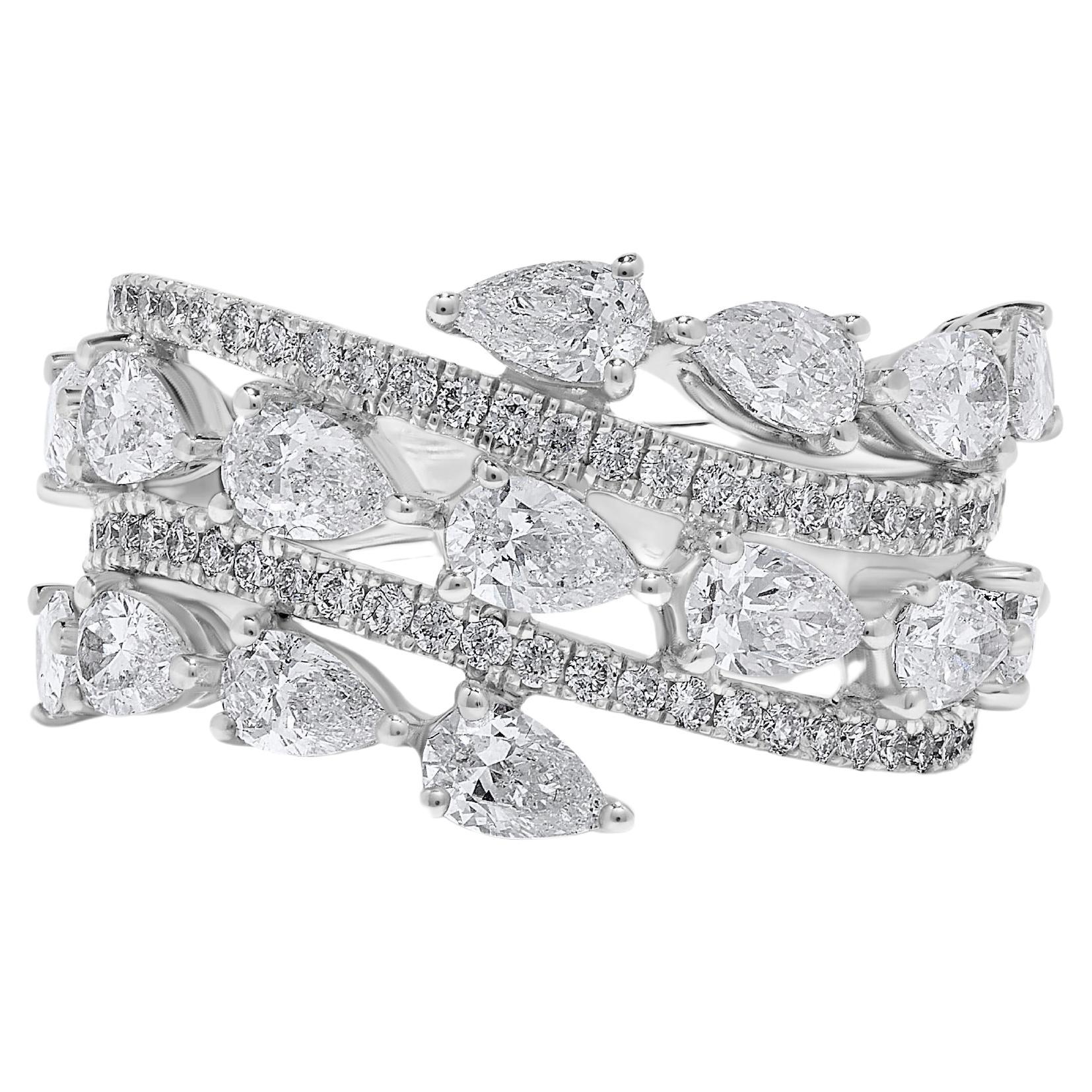 Natural White Pear Diamond 2.82 Carat TW White Gold Cocktail Ring For ...
