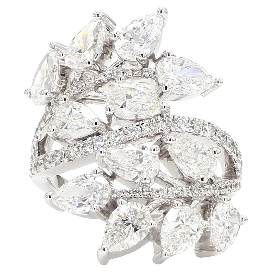 Natural White Pear Diamond 5.11 Carat TW White Gold Cocktail Ring For ...