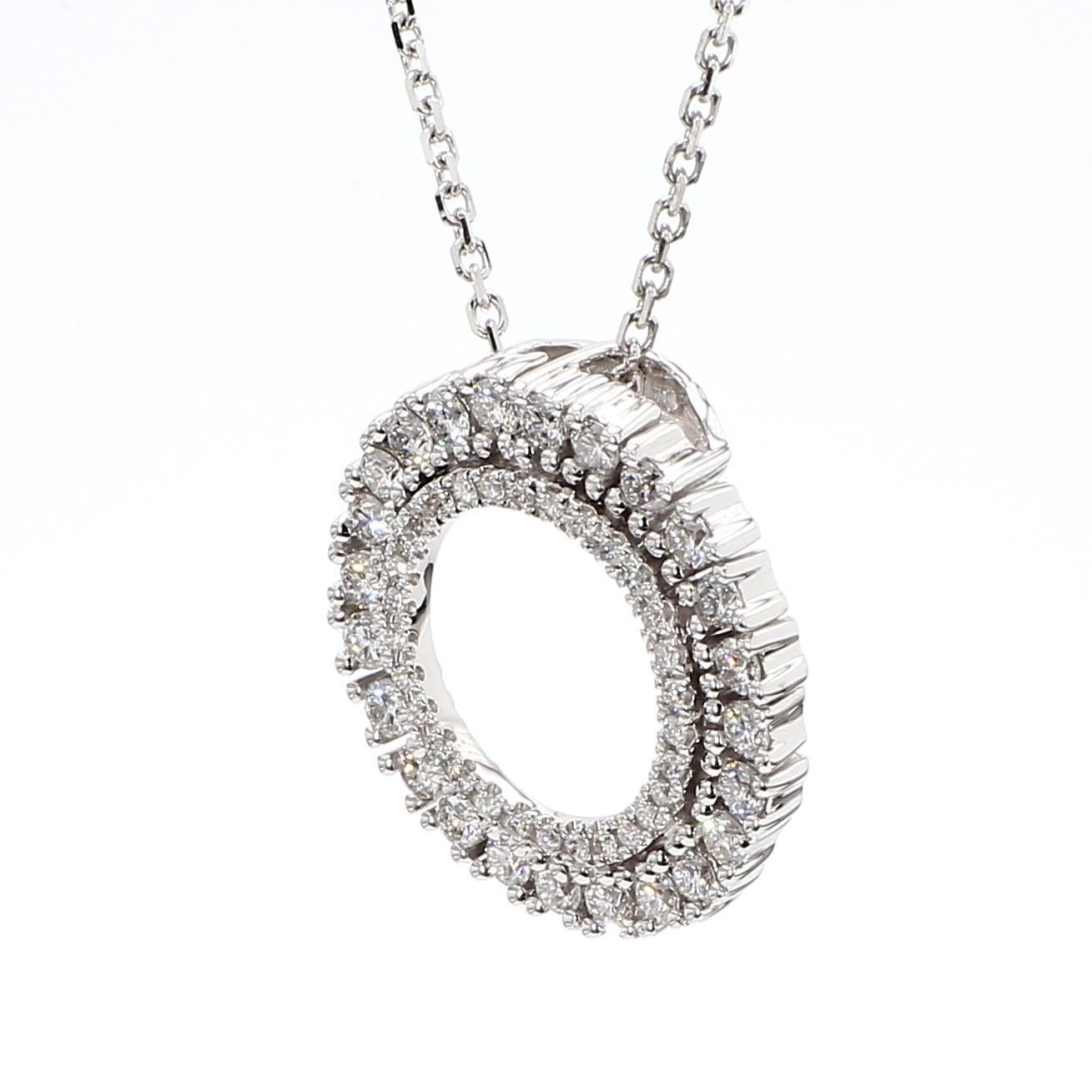 Natural White Round Diamond 0.51 Carat TW White Gold Drop Pendant For ...