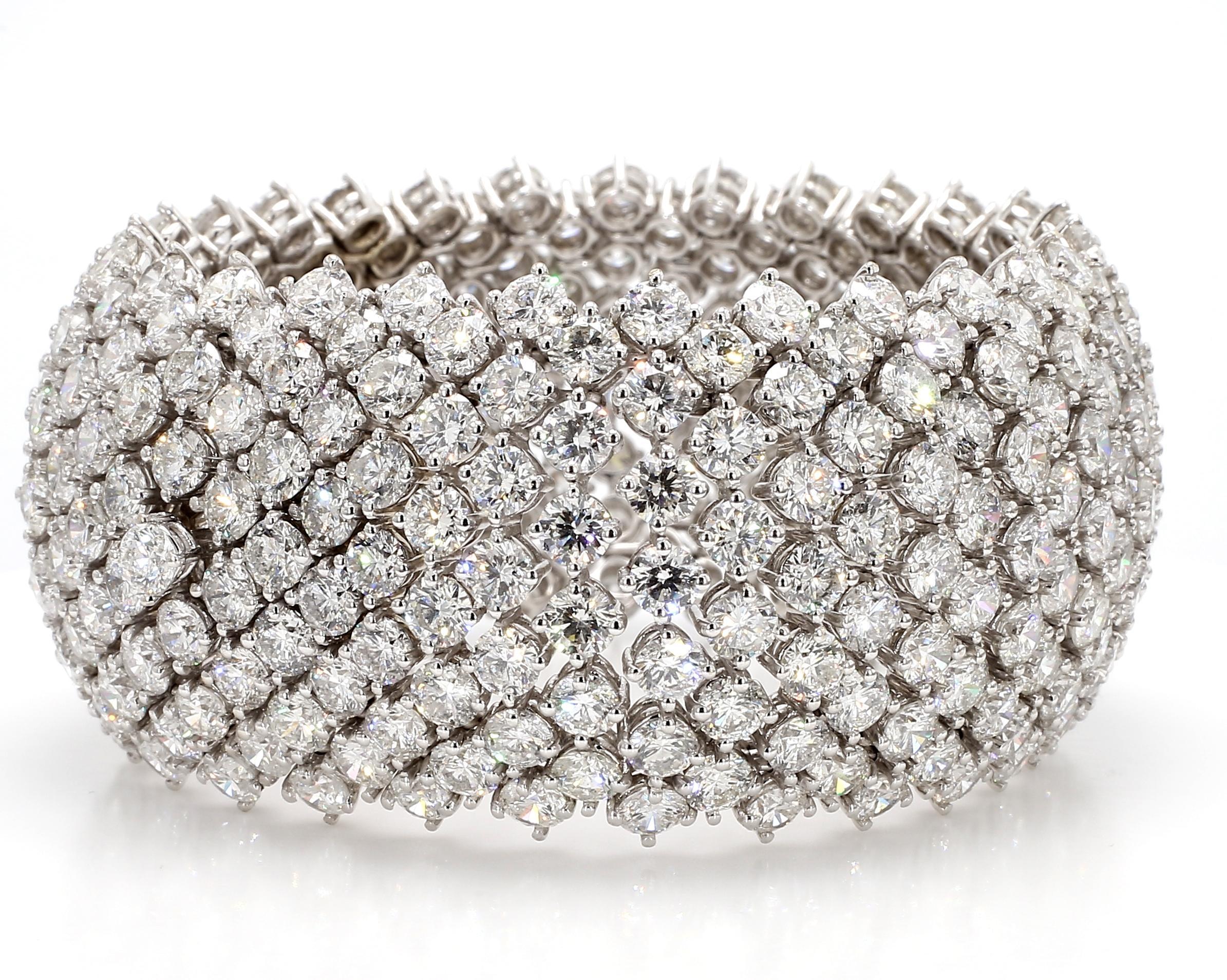 Natural White Round Diamond 110.0 Carat TW White Gold Tennis Bracelet ...
