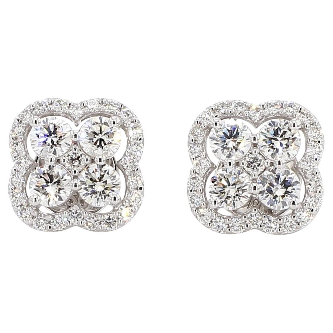 Natural White Round Diamond 1.57 Carat TW White Gold Stud Earrings For ...