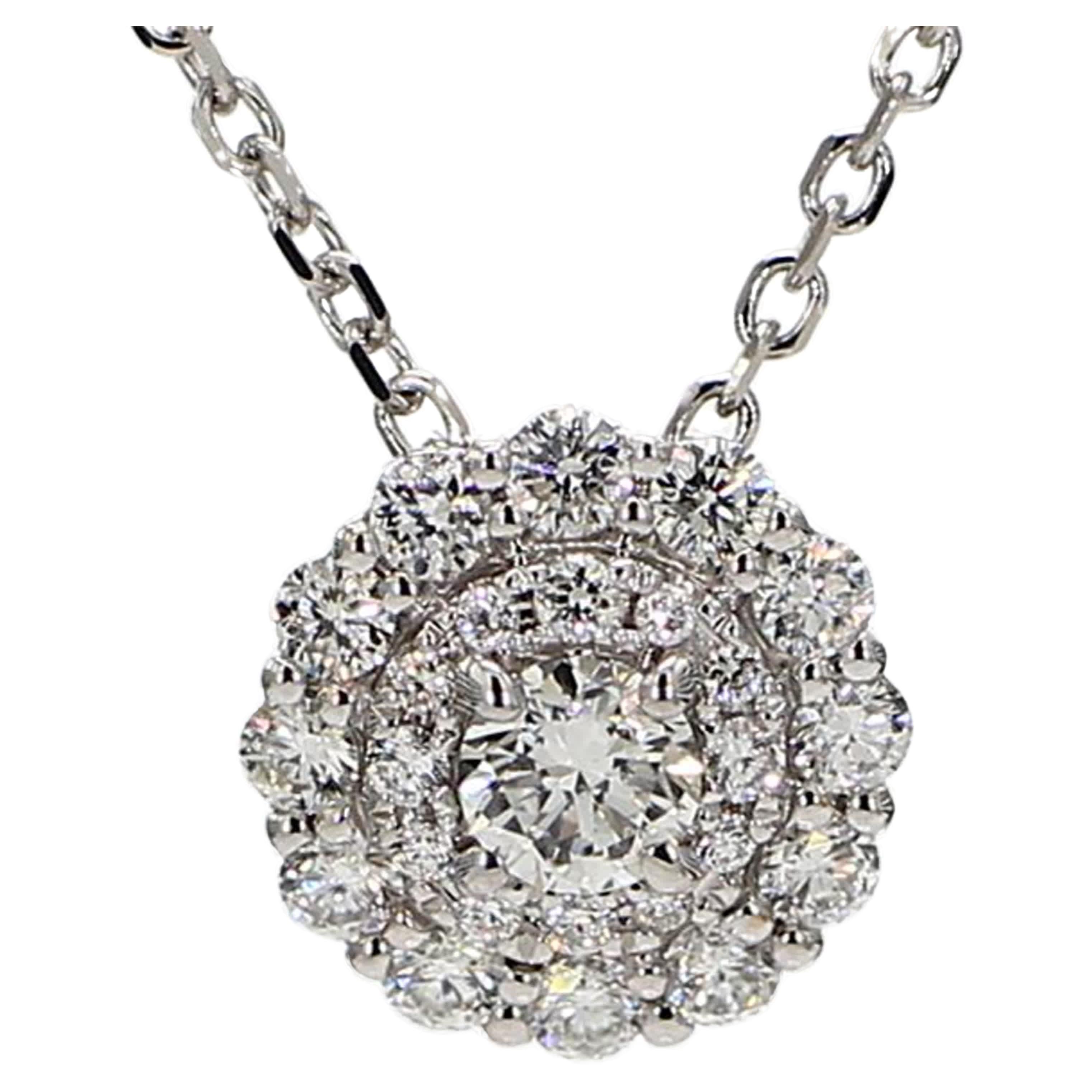 Natural White Round Diamond .72 Carat TW White Gold Drop Pendant For ...