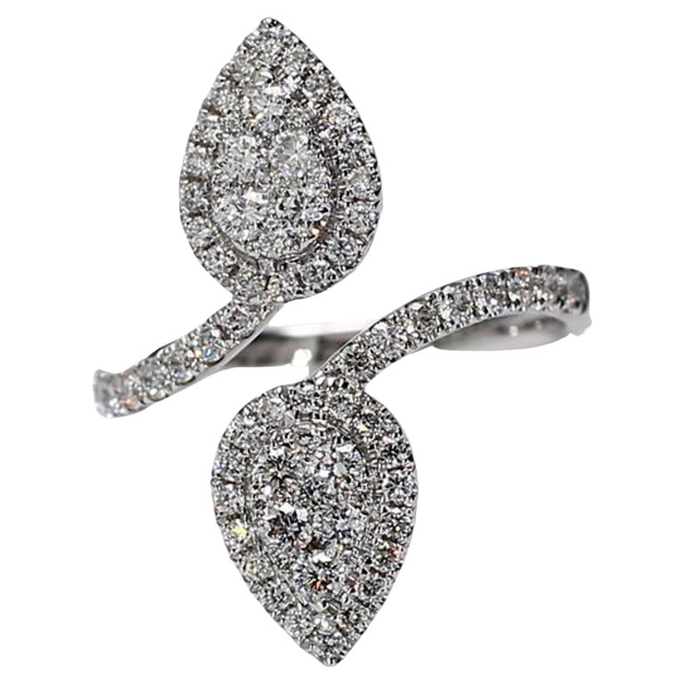 Natural White Round Diamond .88 Carat TW White Gold Cocktail Ring For ...