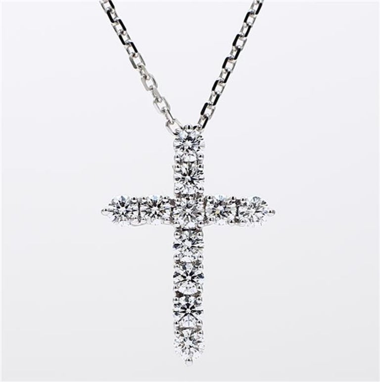 Natural White Round Diamond .88 Carat TW White Gold Cross Pendant For ...