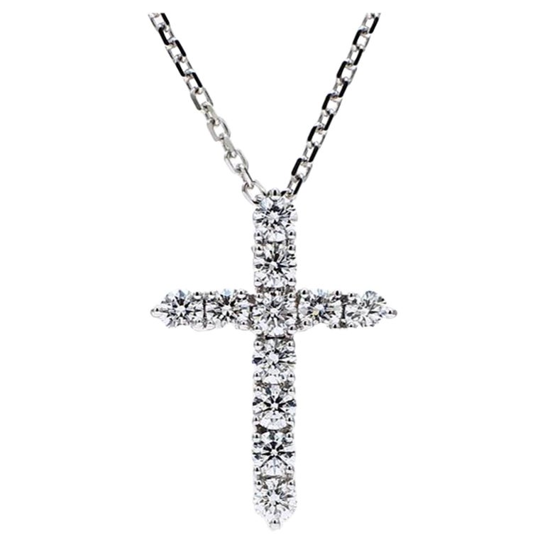 Natural White Round Diamond .88 Carat TW White Gold Cross Pendant For ...