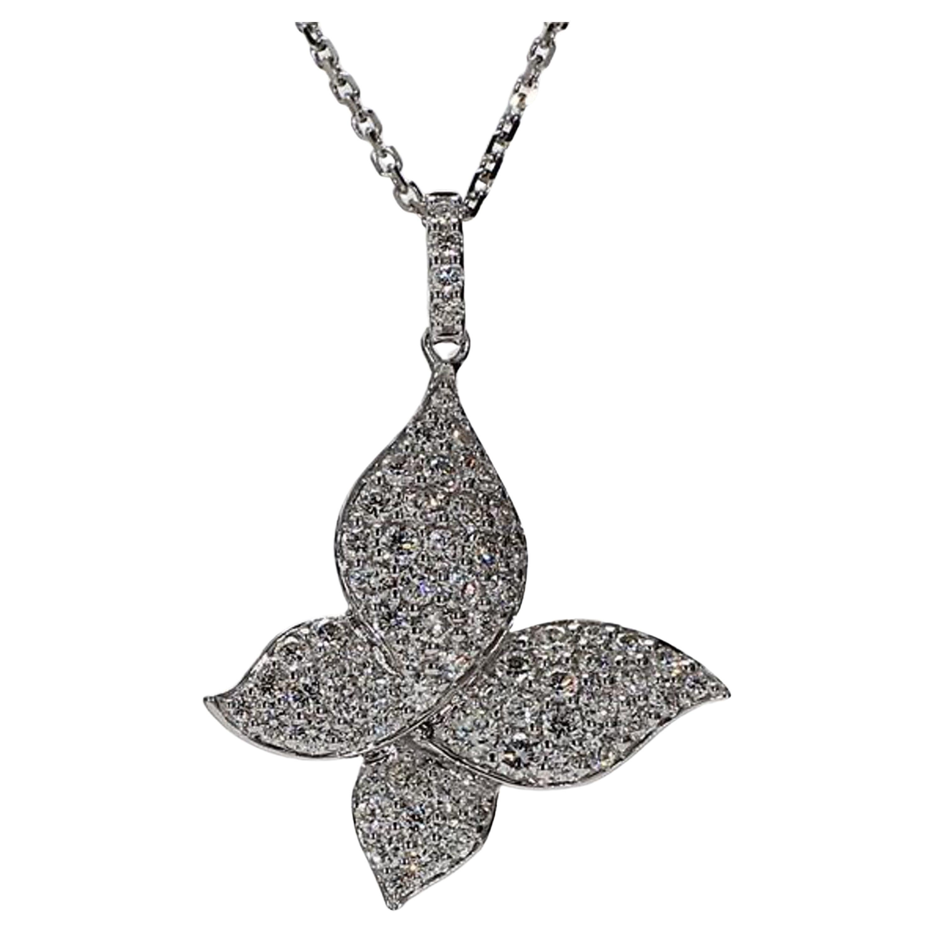 Natural White Round Diamond .90 Carat TW White Gold Drop Pendant For ...