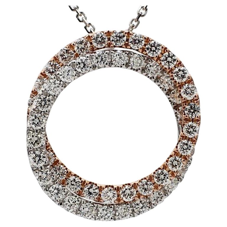 Natural White Round Diamonds 1.25 Carat TW Rose Gold Circle Pendant For ...