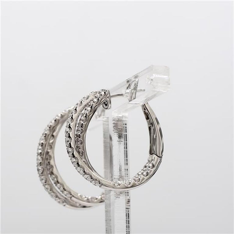 Natural White Round Diamonds 1 61 Carats Tw White Gold Hoop Earrings