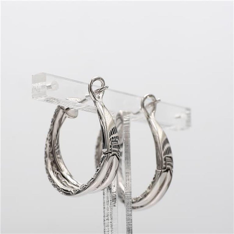 Natural White Round Diamonds 1 61 Carats Tw White Gold Hoop Earrings