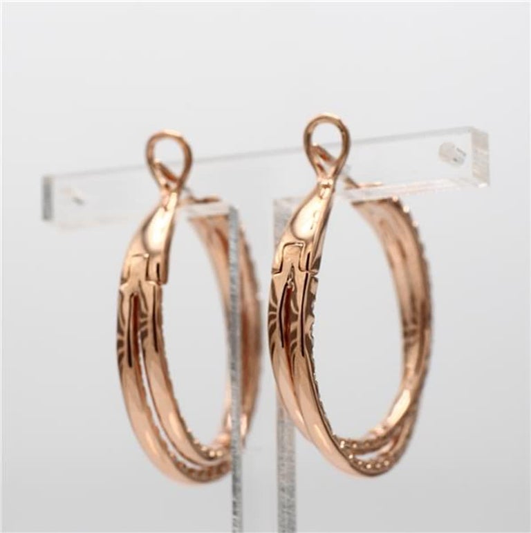 Natural White Round Diamonds 2.62 Carats TW Rose Gold Hoop Earrings For ...