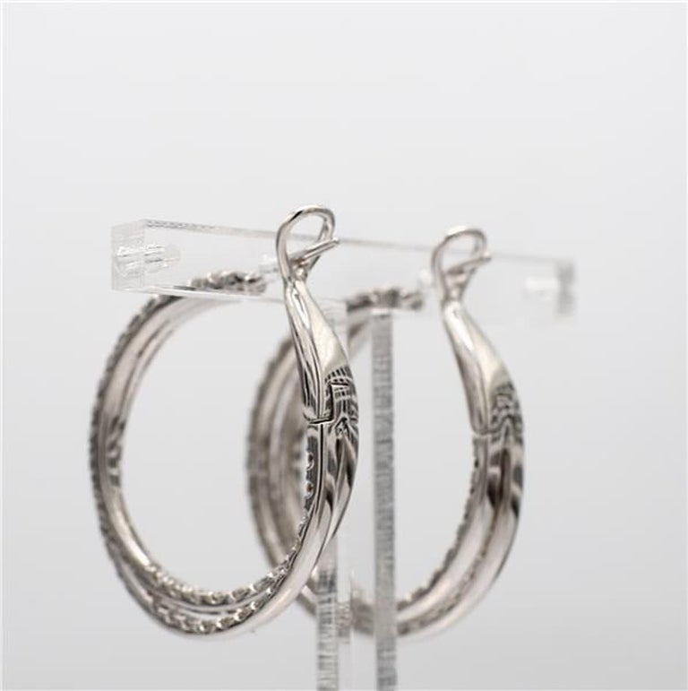 Natural White Round Diamond 2.62 Carat TW White Gold Hoop Earrings For ...