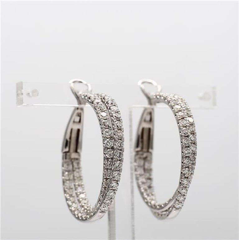 Natural White Round Diamond 2.62 Carat TW White Gold Hoop Earrings For ...