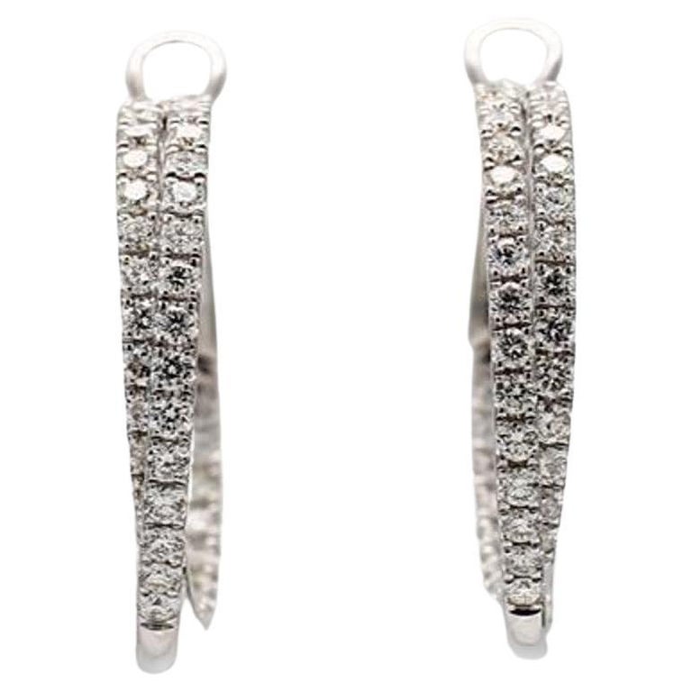 Natural White Round Diamond 2.62 Carat TW White Gold Hoop Earrings For ...