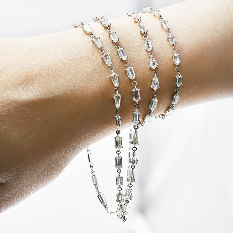 Natural White Stepcut Diamond Chain Necklace in 18 Karat Gold For Sale ...