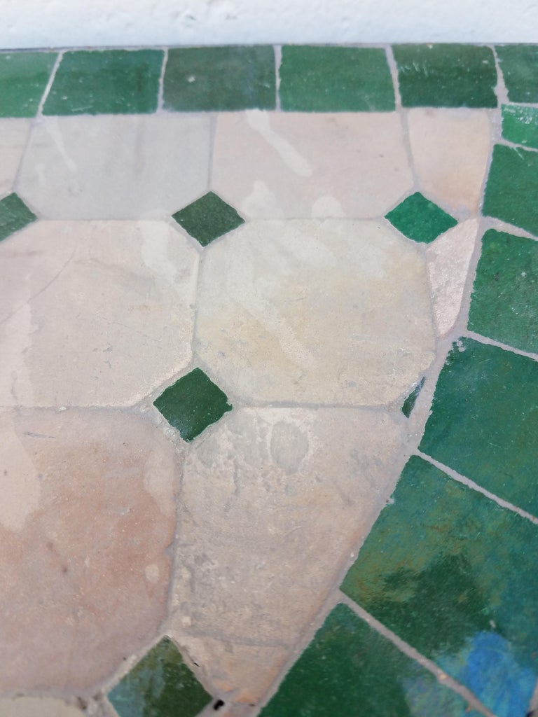 Natural with Green Trim Moroccan Mosaic Side Table, Half-Moon For Sale ...