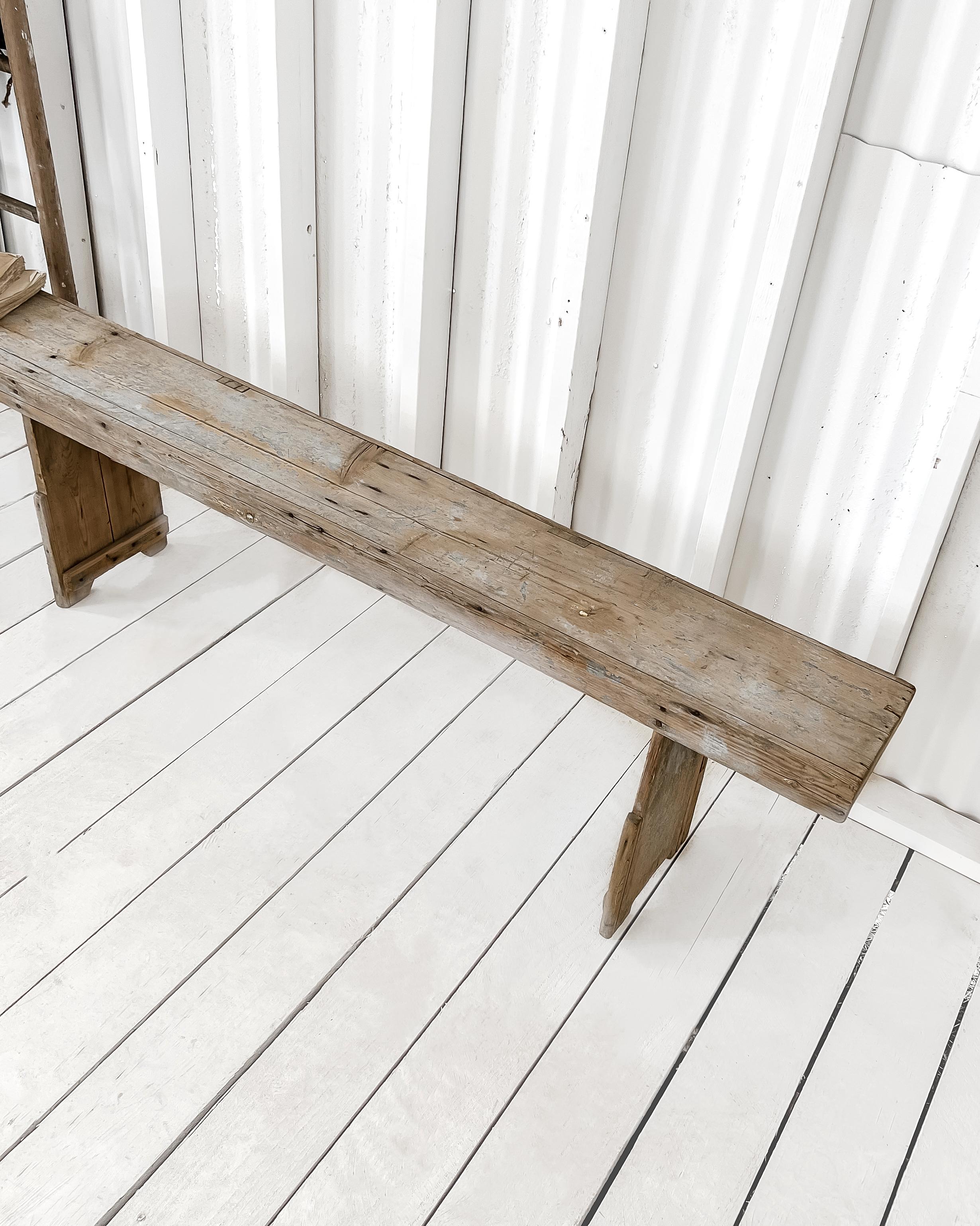 Natural Wood Primitive Farmhouse Bench For Sale at 1stDibs
