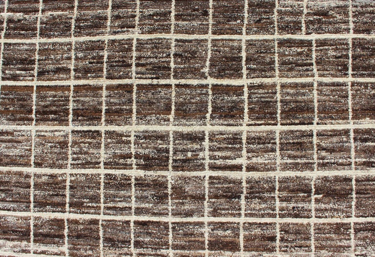 Natural Wool Modern Rug with Graph Design in Brown and Taupe For Sale ...