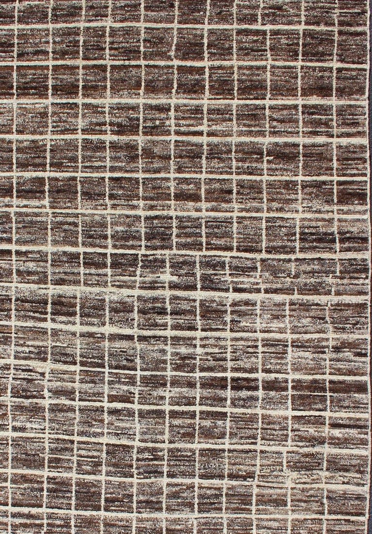Natural Wool Modern Rug with Graph Design in Brown and Taupe For Sale ...