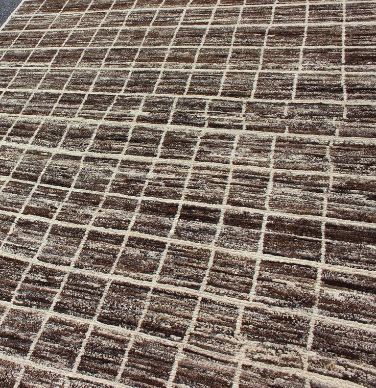 Natural Wool Modern Rug with Graph Design in Brown and Taupe For Sale ...