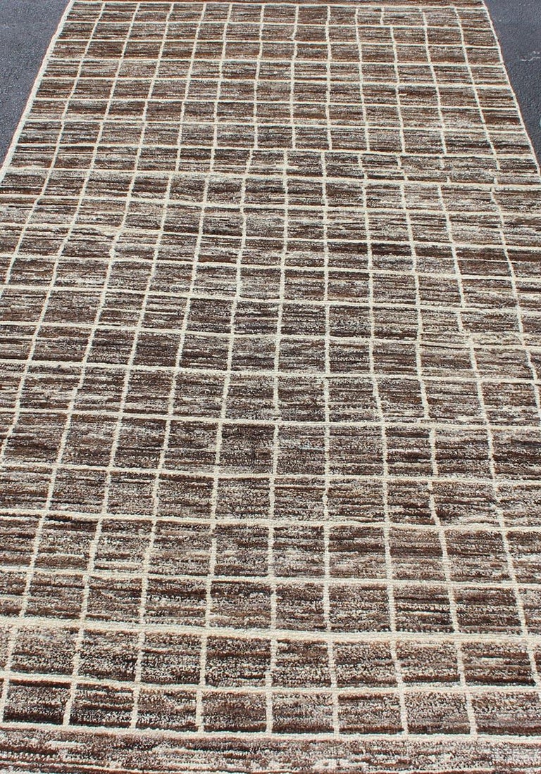 Natural Wool Modern Rug with Graph Design in Brown and Taupe For Sale ...