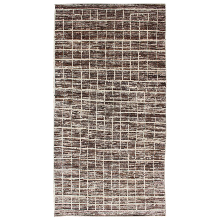 Natural Wool Modern Rug with Graph Design in Brown and Taupe For Sale ...