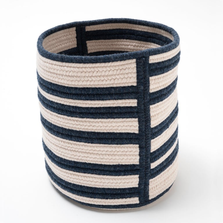 Natural Woven Wool Basket in Light Grey and Cream, Custom Made in the ...