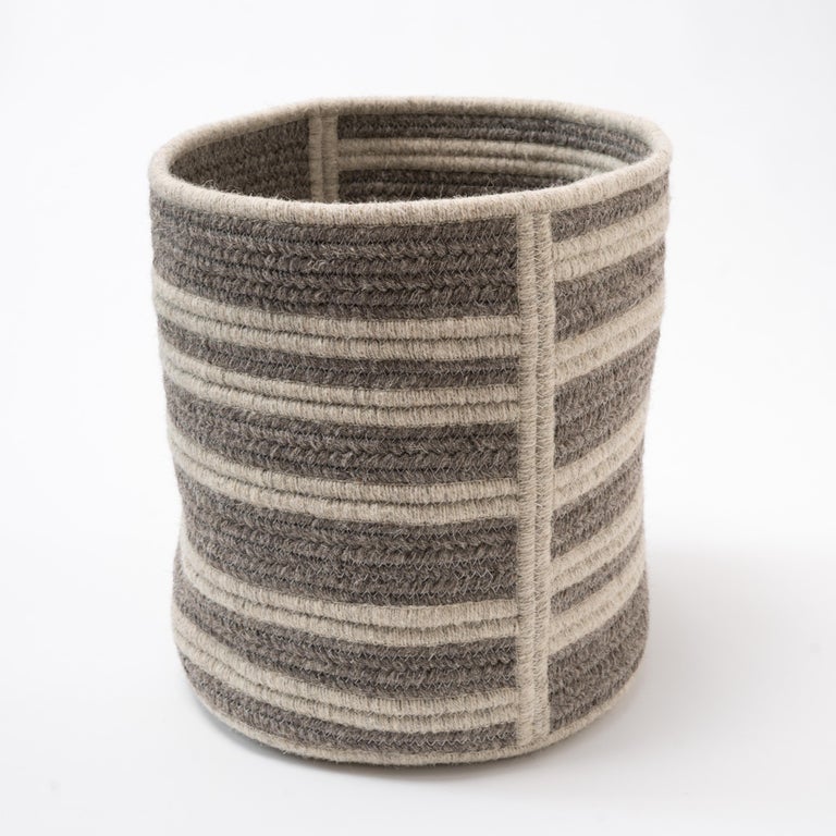 Natural Woven Wool Basket in Light Grey Custom Made in the USA For Sale ...