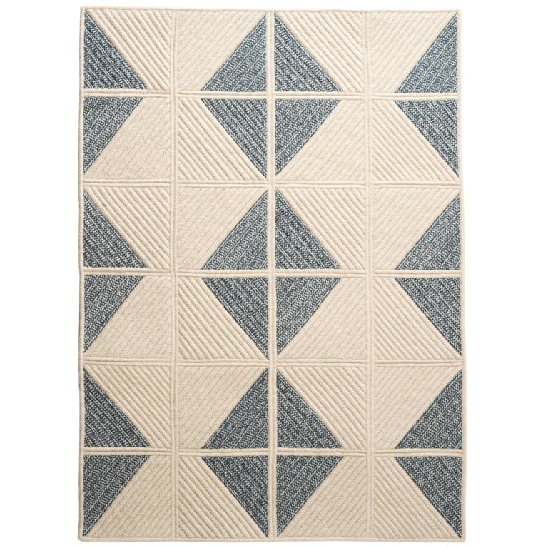 Sketch Woven Wool Rug in Blue and Cream, Custom Made in the USA For ...