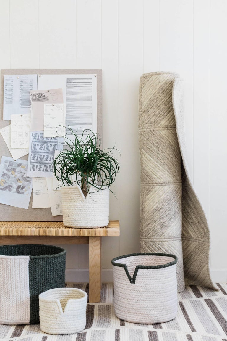 Araz Rug, Natural Woven Light Grey and Cream Wool, Custom Made in USA ...